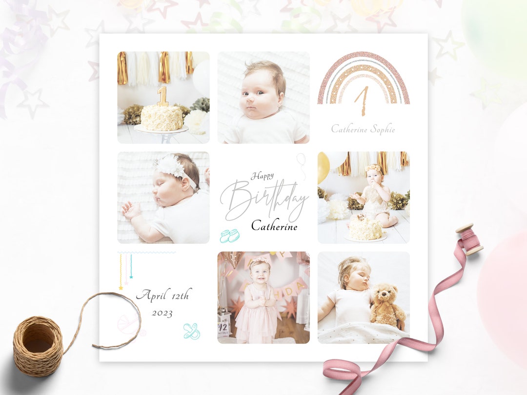 First Year Collage Template, 1st Year Collage, Baby Photo Collage, Boy ...