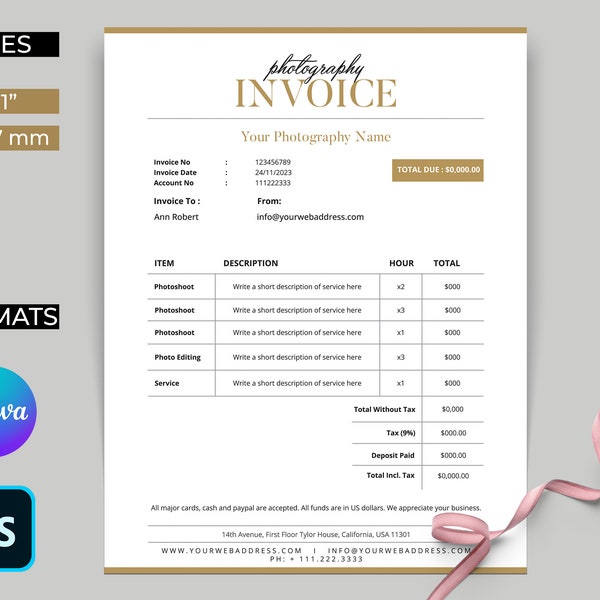 Invoice Receipt Form Photoshop Template - Etsy