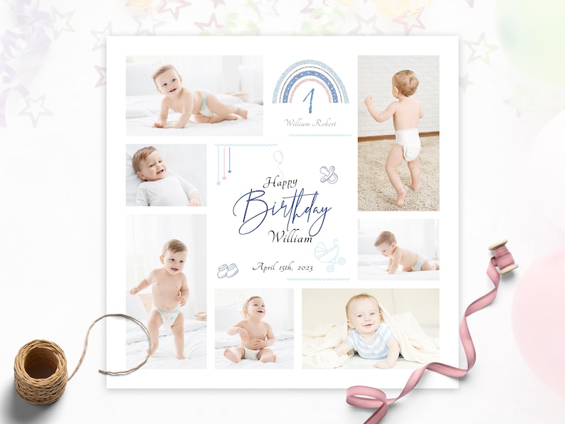 First Year Collage Template, 1st Year Collage, Baby Photo Collage, Boy ...