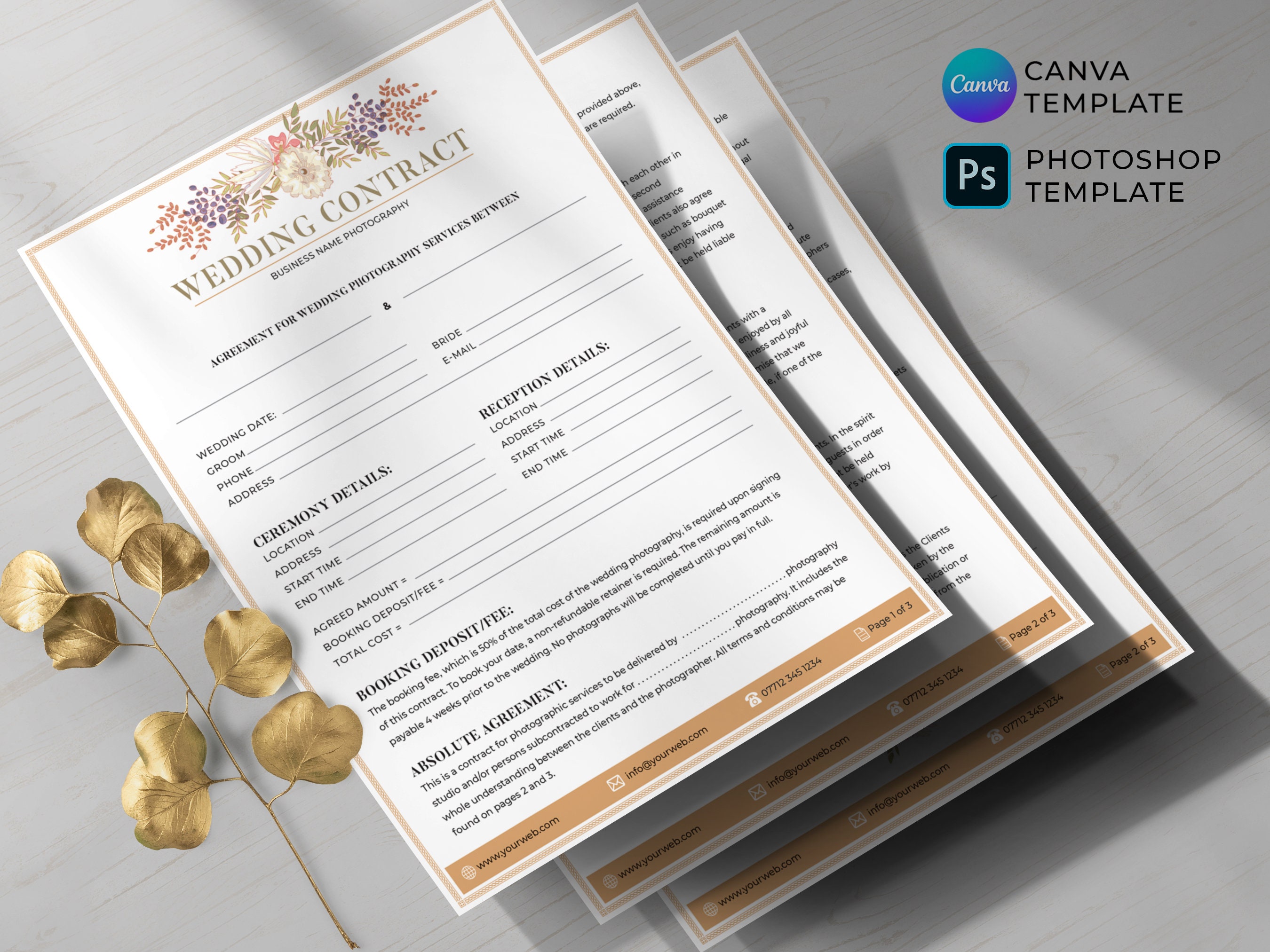 Canva Photography Contract Template 3 Pages, Wedding Contract for ...