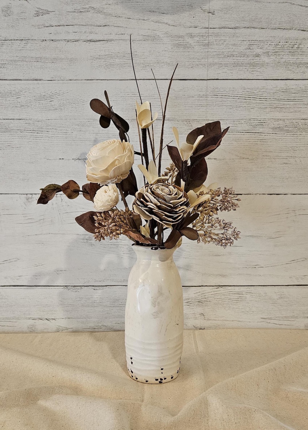 Rustic Wood Floral Arrangement, Rustic Arrangement in A Vintage Vase ...