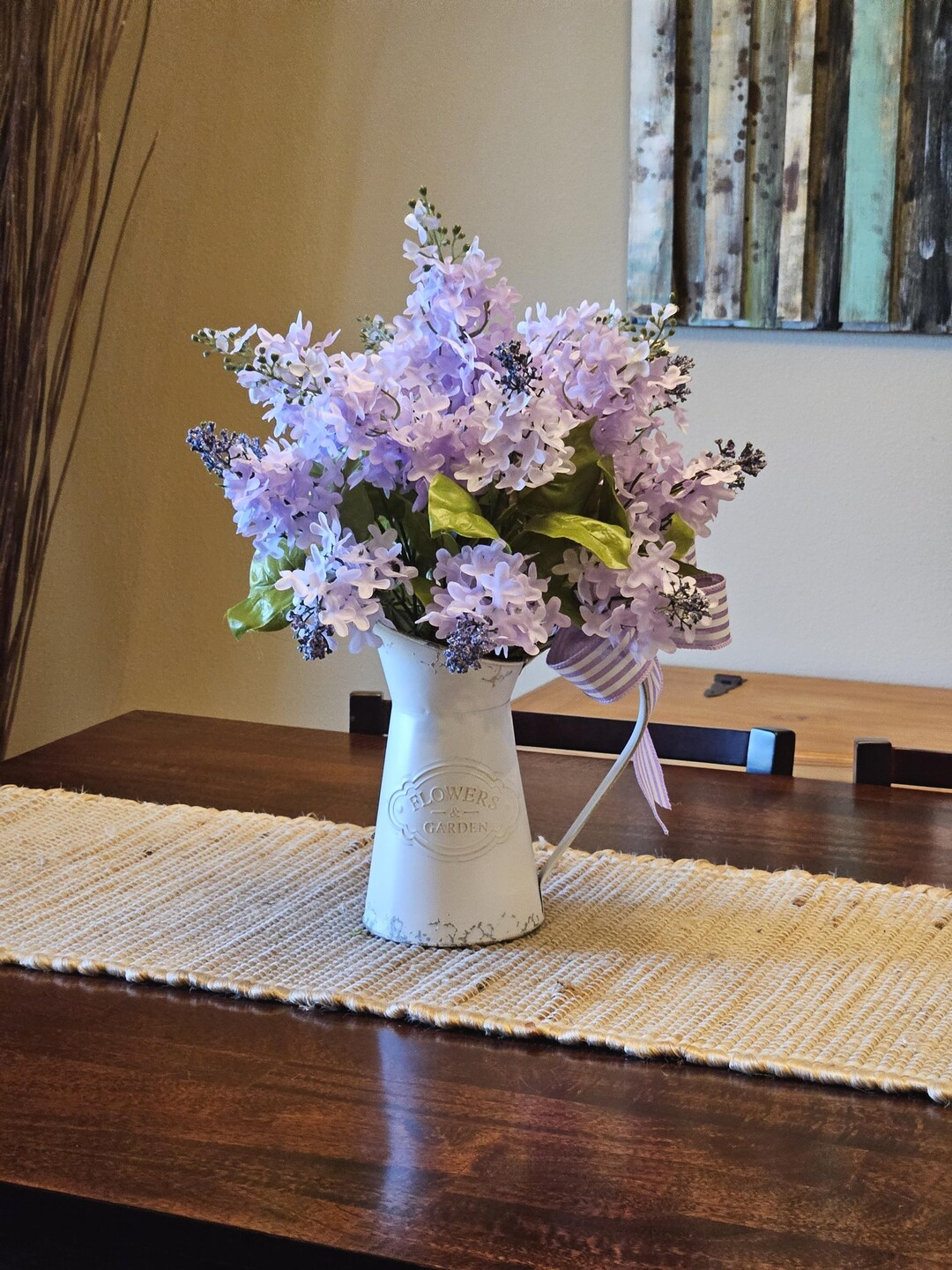 Lilac Arrangement Distressed Pitcher, Rustic Farmhouse Spring Decor - Etsy