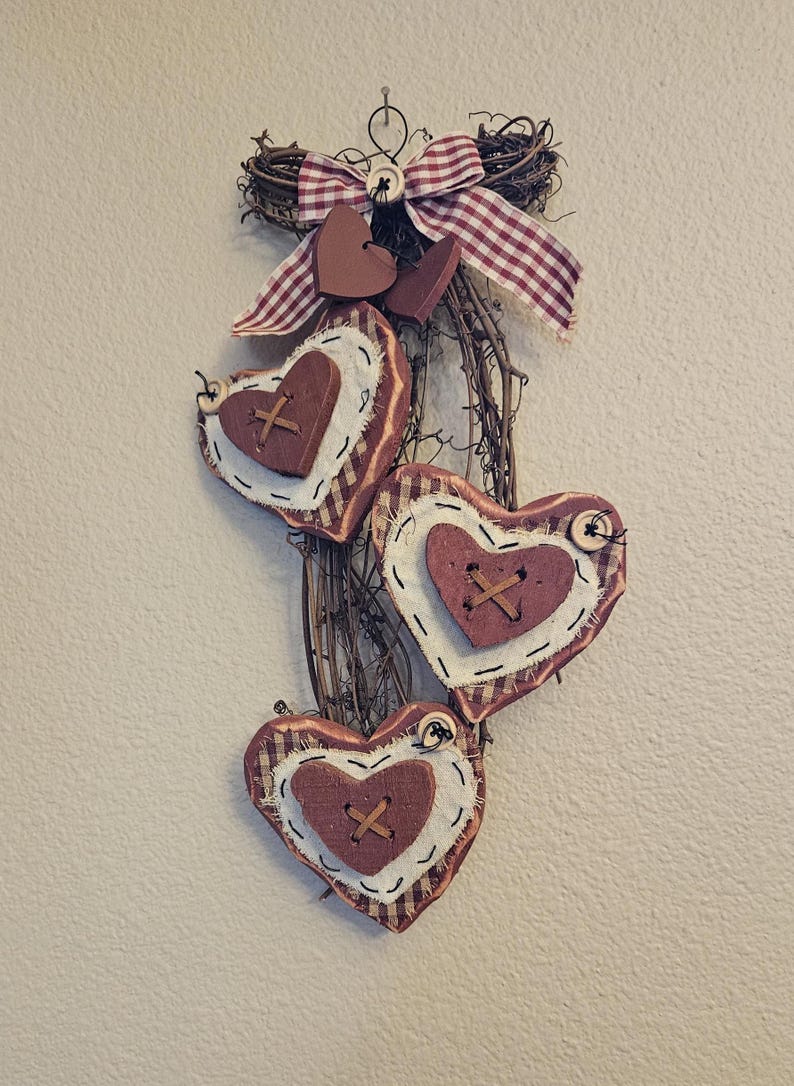 Vintage Primitive Valentine Wreath, Primitive Valentine Wall Wreath ...