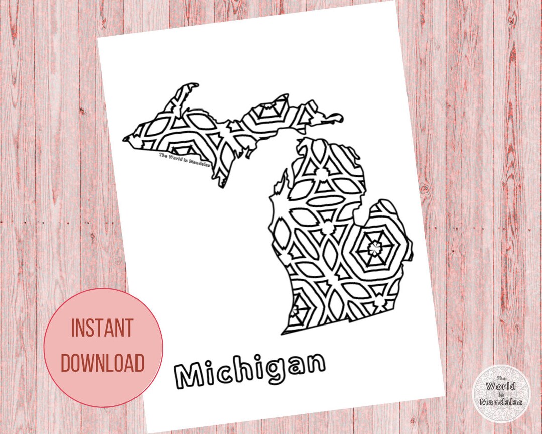 Michigan Mandala All Ages Colouring Page States of the USA printable A4 ...