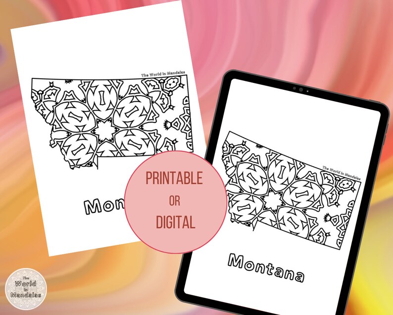 Montana Mandala All Ages Coloring Page States of the USA Printable A4 ...