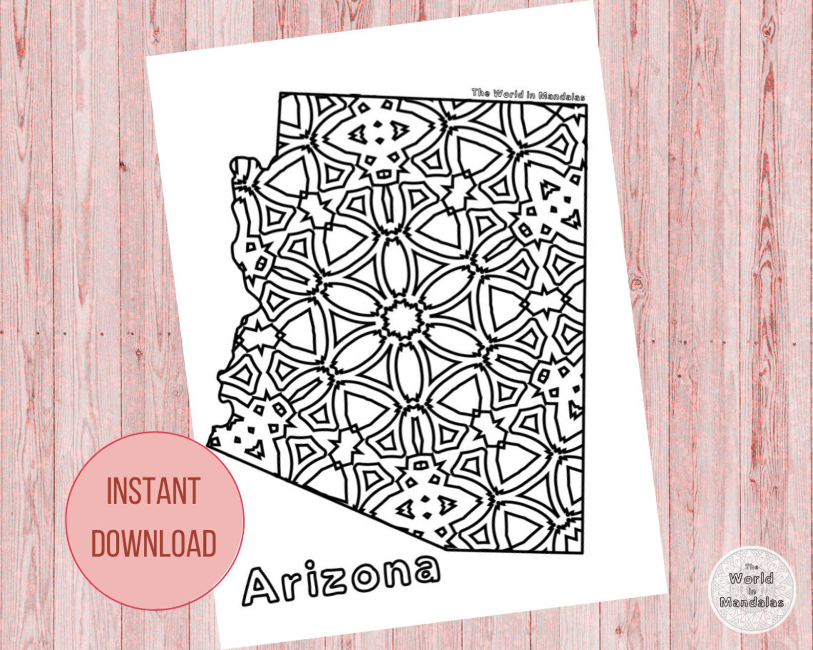 Arizona Mandala All Ages Colouring Page States of the USA Printable A4 ...