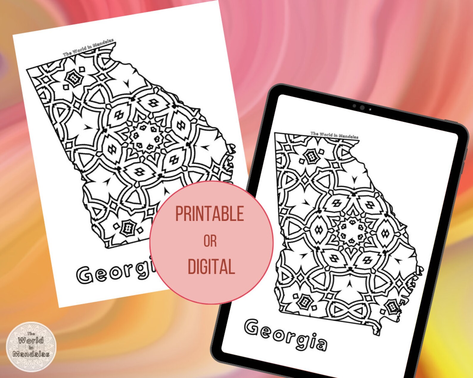 Georgia Mandala All Ages Colouring Page States of the USA Printable A4 ...