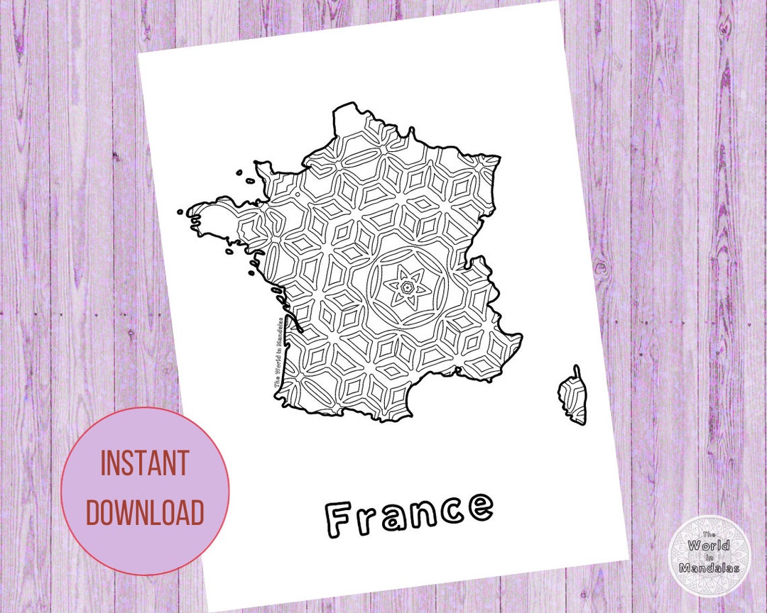 France Mandala All Ages Coloring Page Europe Printable A4 Mindfulness ...