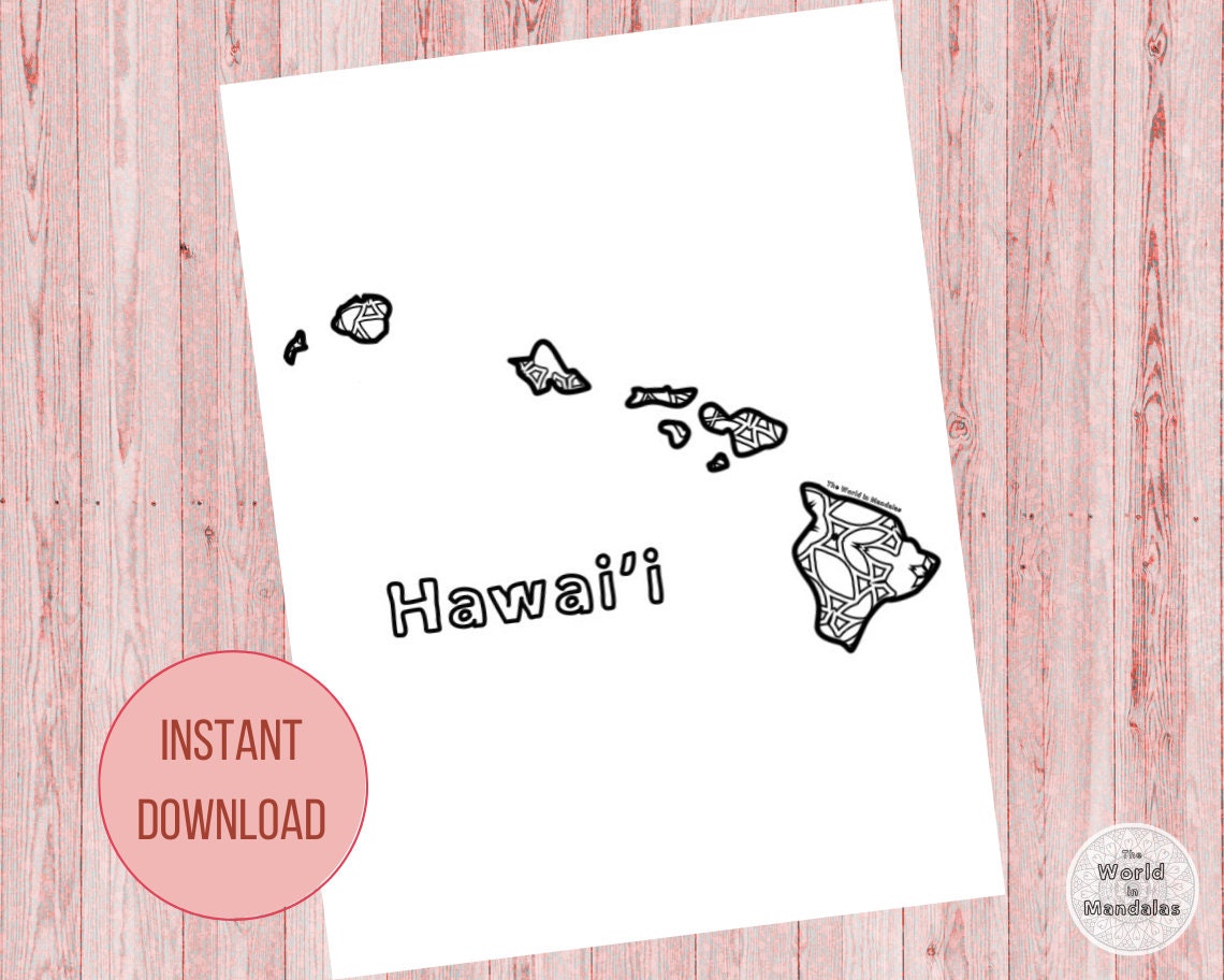 Hawaii Mandala all Ages Colouring Page States of the USA printable A4 ...