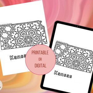 Kansas Mandala All Ages Colouring Page States of the USA Printable A4 ...