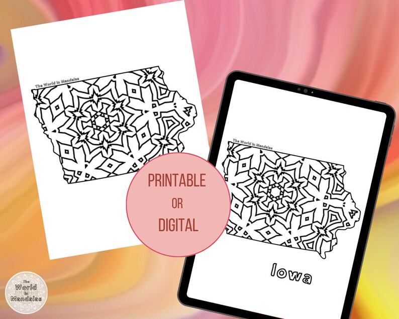 Iowa Mandala All Ages Colouring Page States of the USA Printable A4 ...