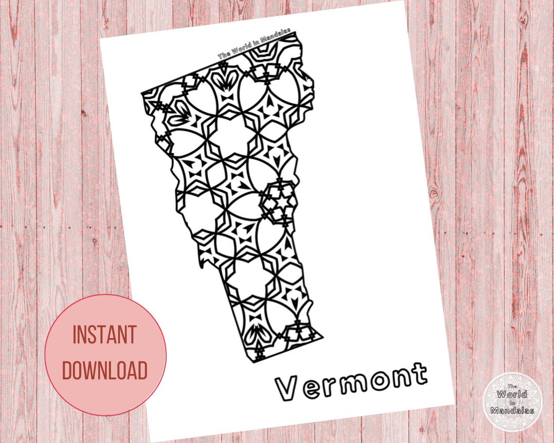 Vermont Mandala All Ages Colouring Page States of the USA printable A4 ...