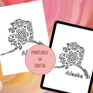 Alaska Mandala All Ages Coloring Page States of the USA Printable A4 ...