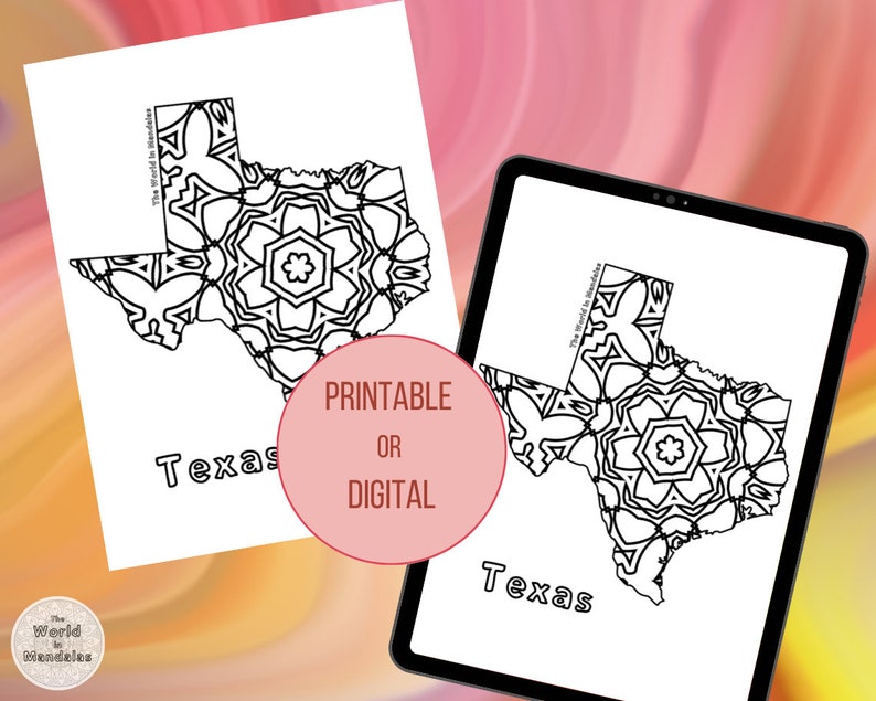 Texas Mandala All Ages Colouring Page States of the USA Printable A4 ...