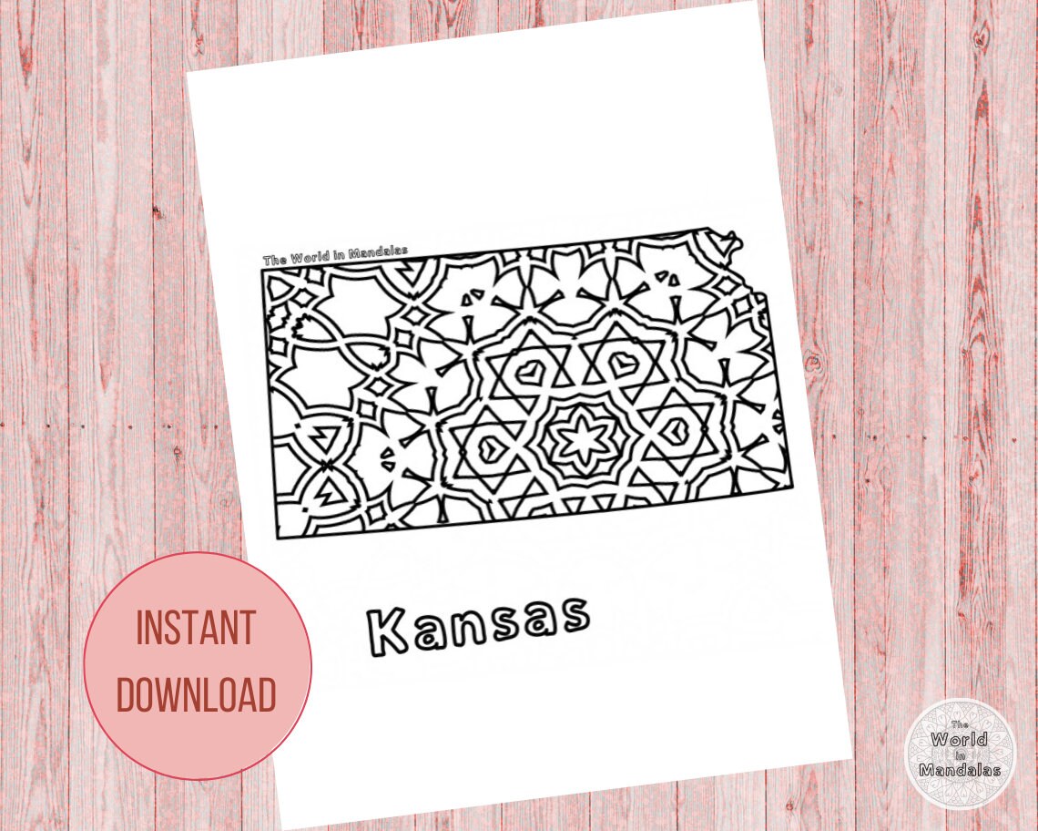 Kansas Mandala All Ages Colouring Page States of the USA Printable A4 ...
