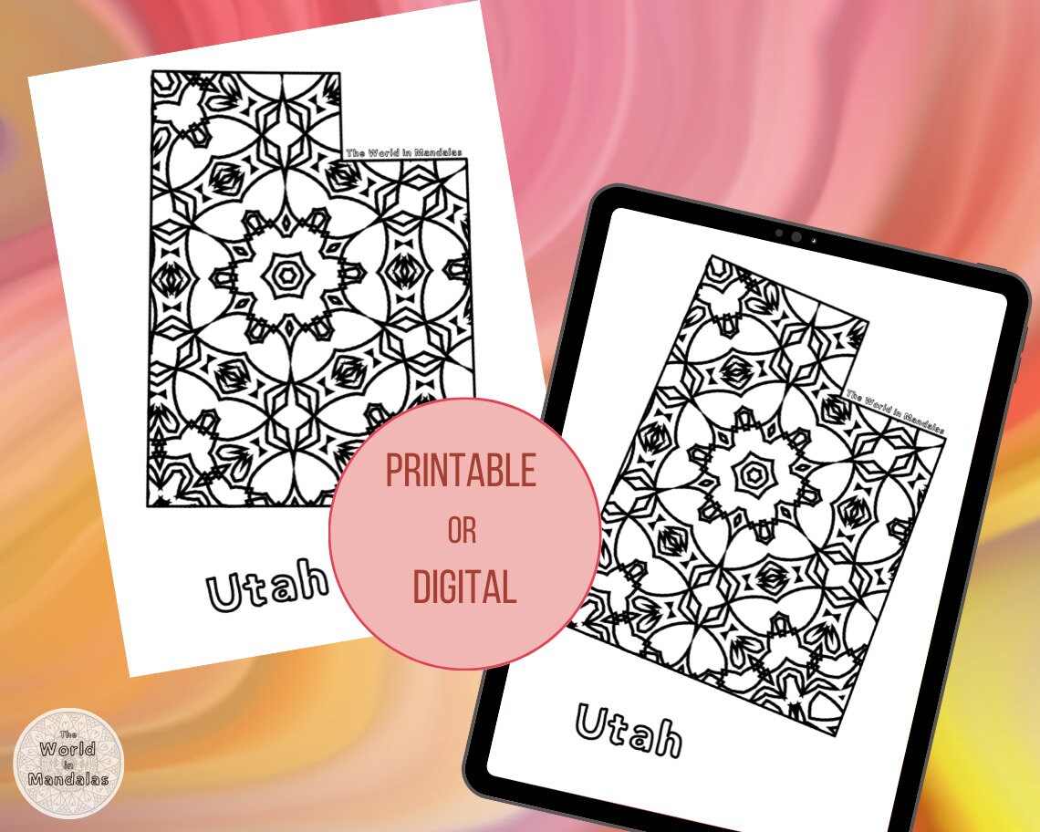 Utah Mandala All Ages Colouring Page States of the USA Printable A4 ...