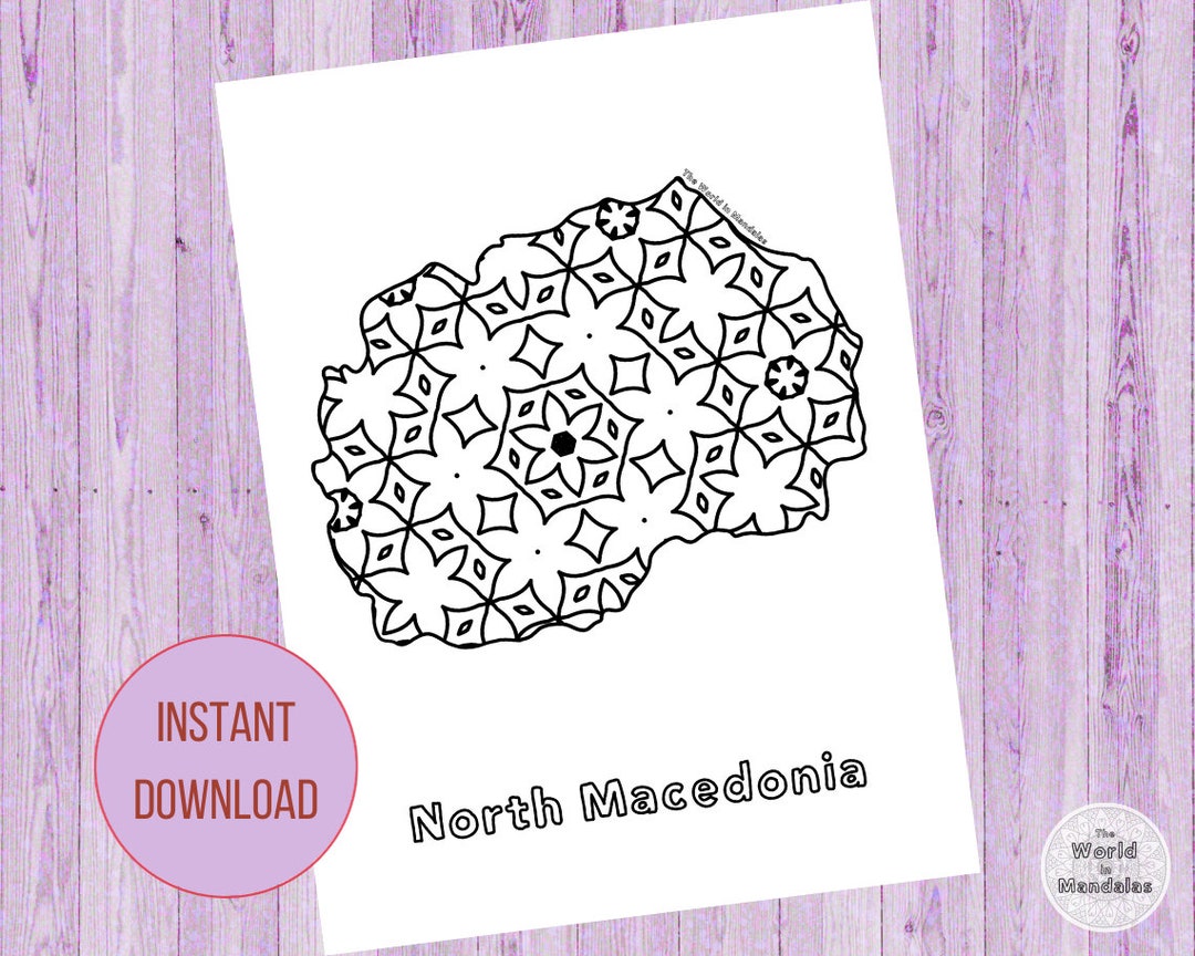North Macedonia Mandala All Ages Coloring Page Europe Printable A4 ...