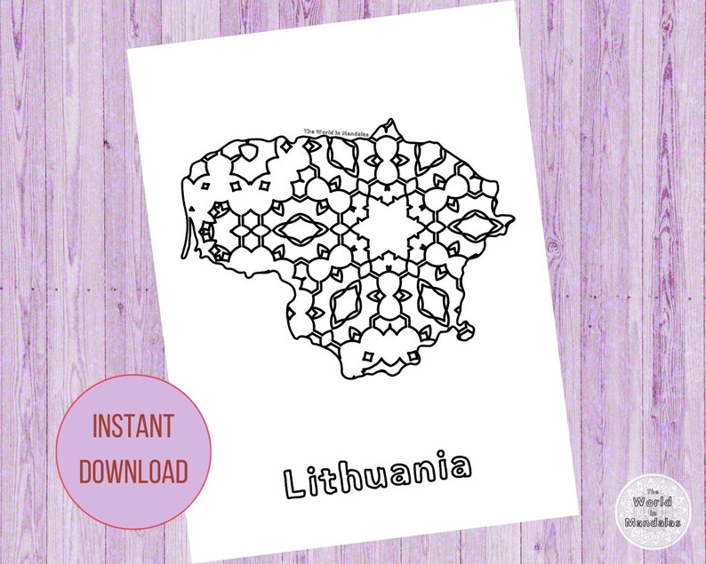 Lithuania Mandala All Ages Coloring Page Europe Printable A4 ...