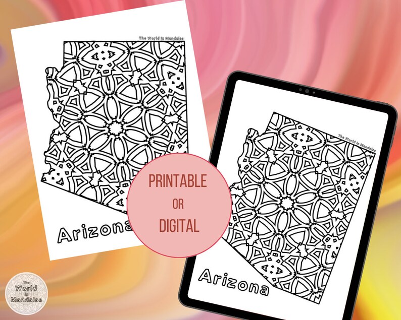 Arizona Mandala All Ages Colouring Page States of the USA Printable A4 ...