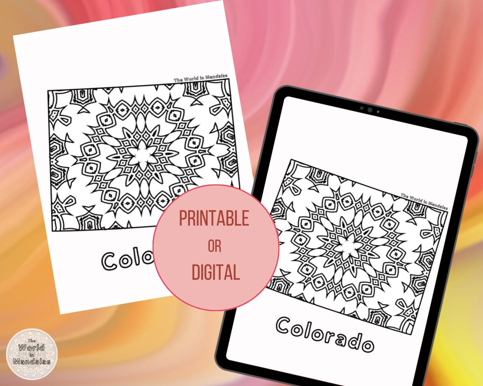Colorado Mandala All Ages Colouring Page States of the USA printable A4 ...
