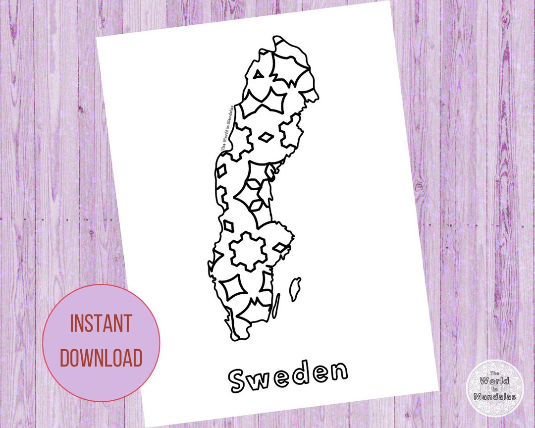 Sweden Mandala All Ages Coloring Page Europe Printable A4 Mindfulness ...
