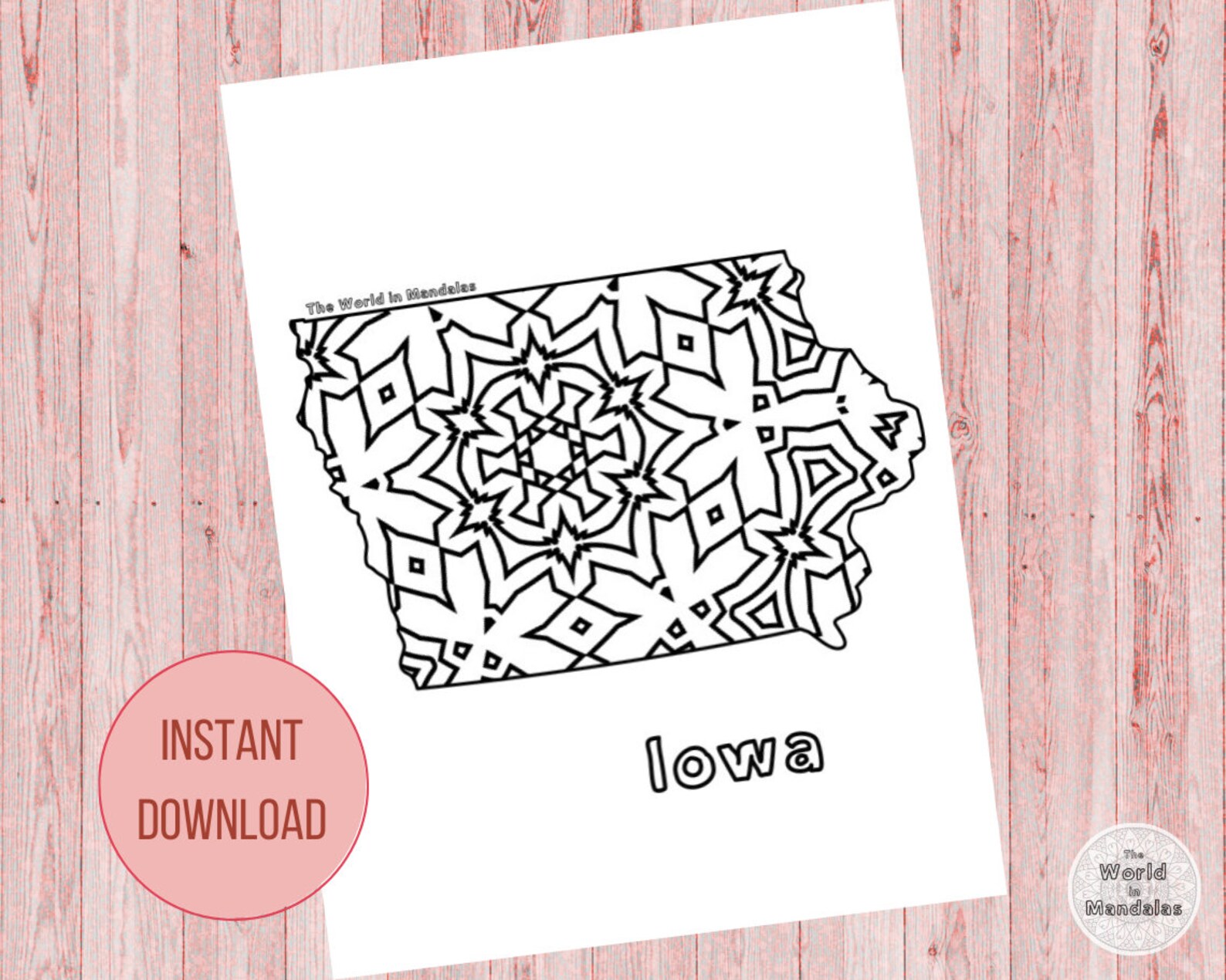 Iowa Mandala All Ages Colouring Page States of the USA Printable A4 ...