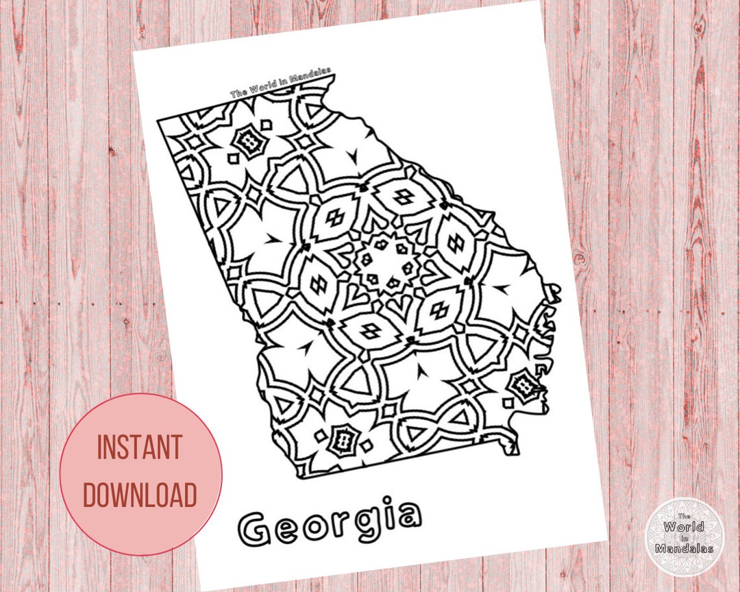 Georgia Mandala All Ages Colouring Page States of the USA Printable A4 ...