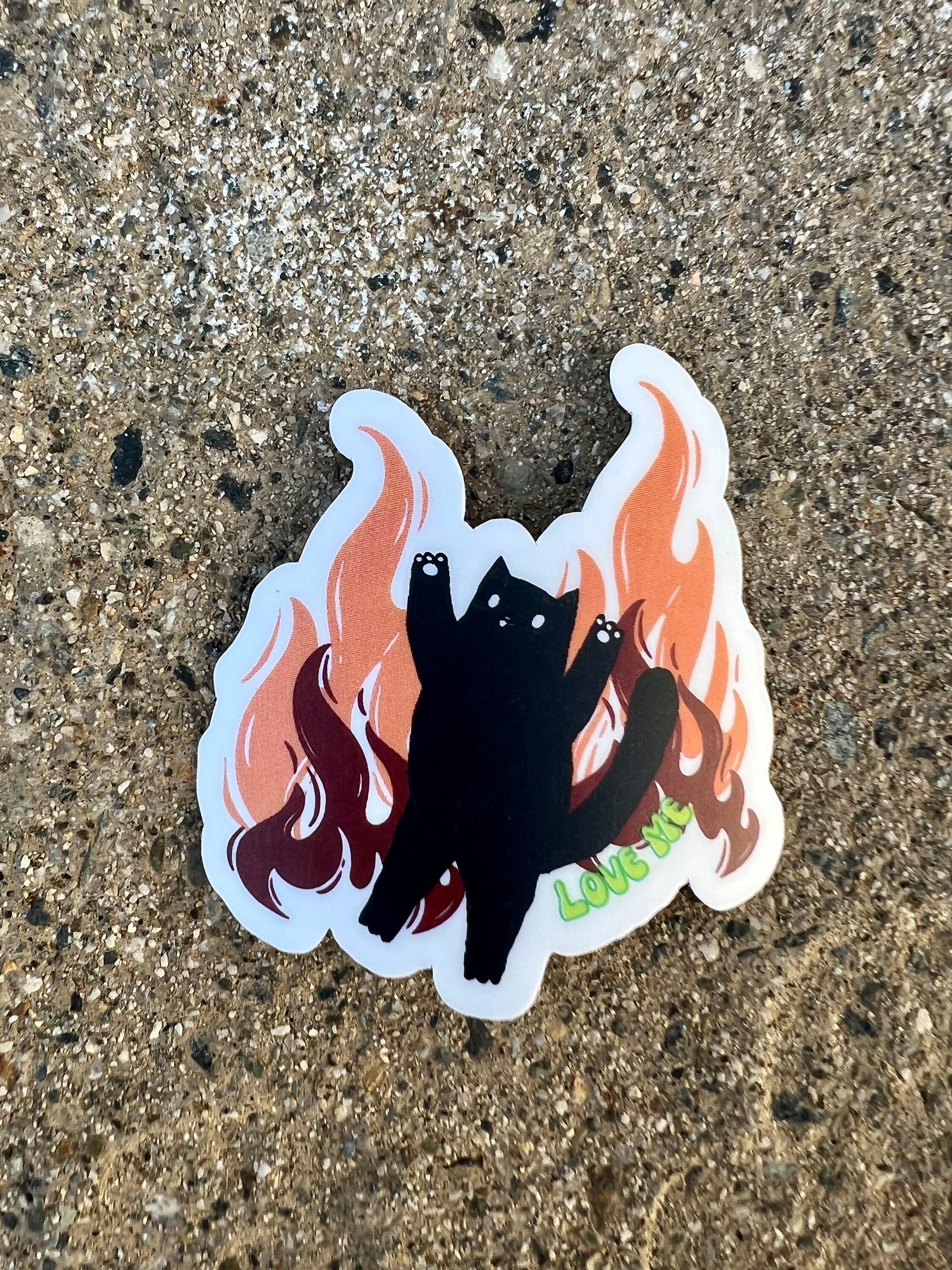 Burning Love Sticker Black Cat Water Resistant Love Me Vinyl 2x2 ...