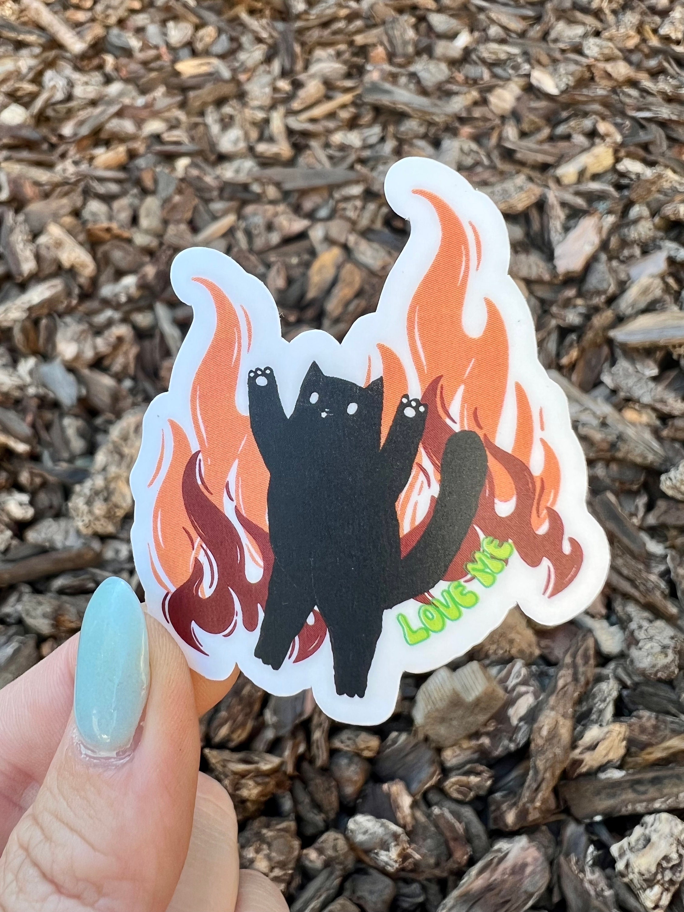 Burning Love Sticker Black Cat Water Resistant Love Me Vinyl 2x2 ...