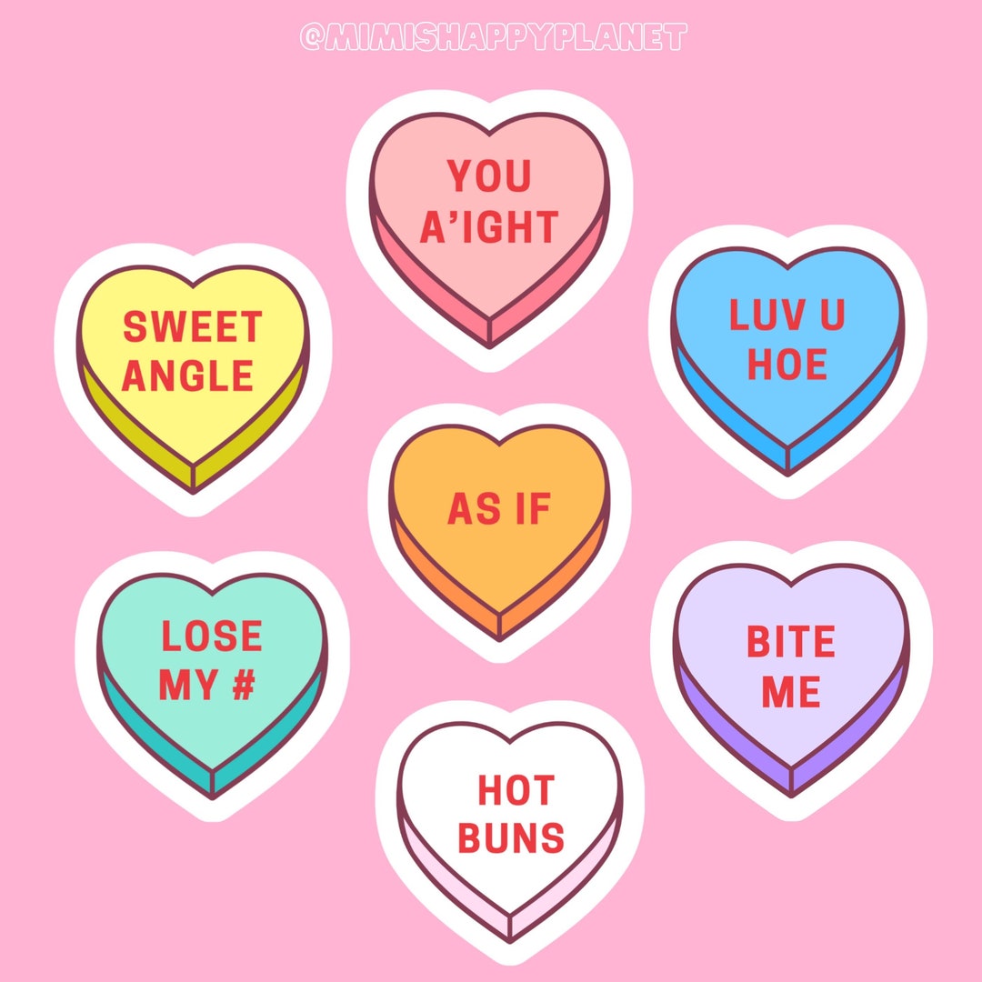 Funny Conversation Heart Sticker Pack | Water Resistant | Cute ...