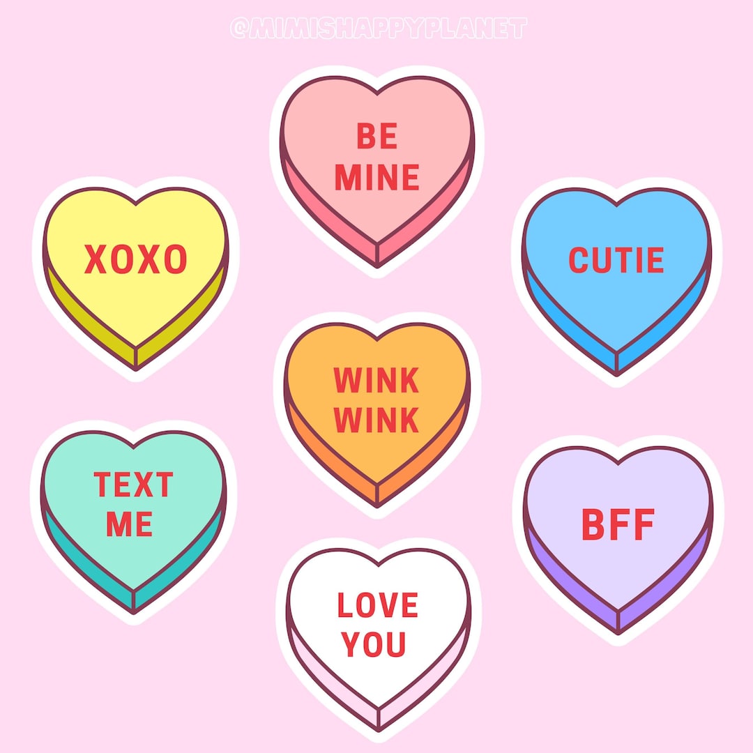 Cute Conversation Heart Sticker Pack Water Resistant Valentines Day ...