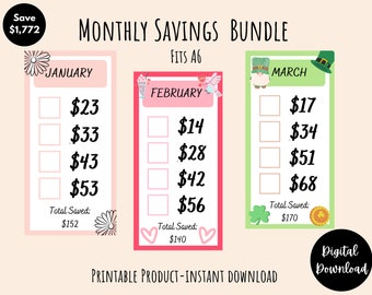 12 Monthly Savings Challenge Bundle Money Challenge A6 Mini - Etsy