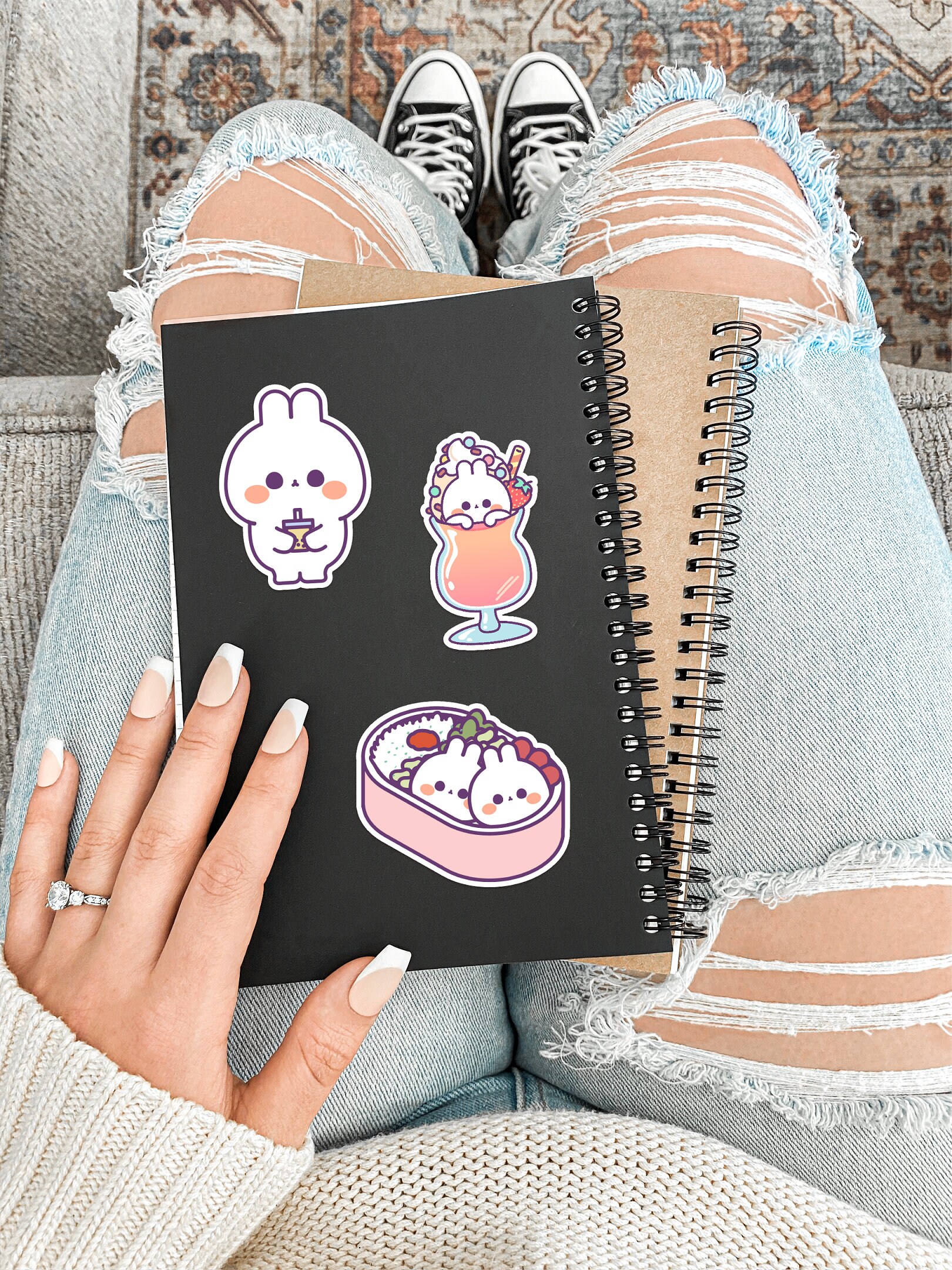 White Bunny Sundae Waterproof Vinyl Sticker White Rabbit Sticker, Bunny ...