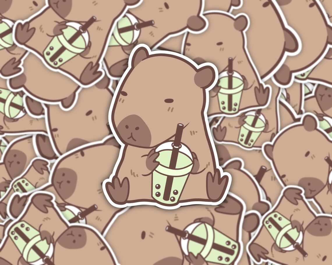 Boba Capybara Waterproof Vinyl Sticker Capybara Sticker - Etsy