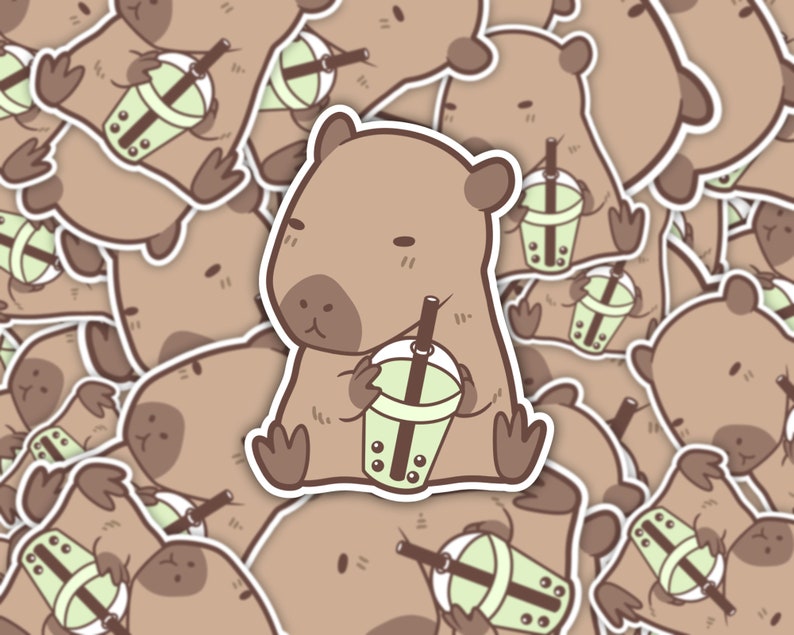 Boba Capybara Waterproof Vinyl Sticker Capybara Sticker - Etsy