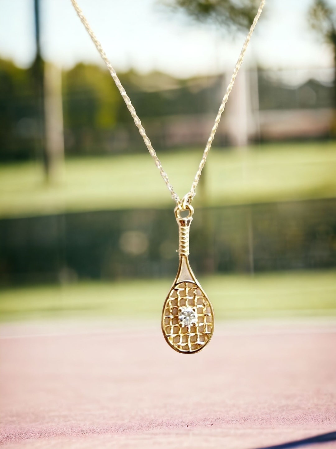 FINE Lovematch Solid Gold Tennis Racquet Necklace With Diamond - Etsy