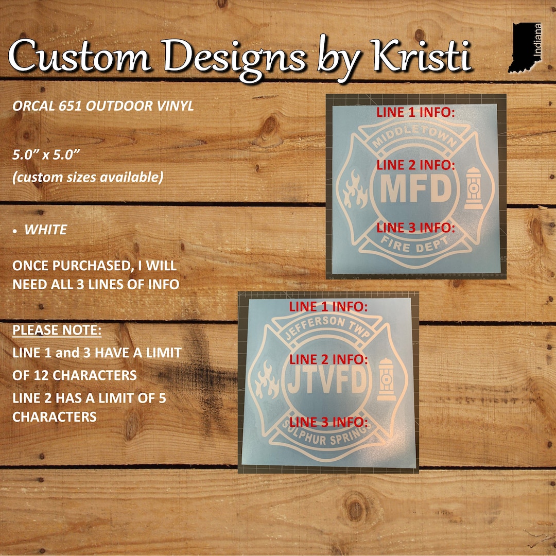 Custom Fire Department Decals Oracal 651 Outdoor Vinyl 5.0 X 5.0 - Etsy