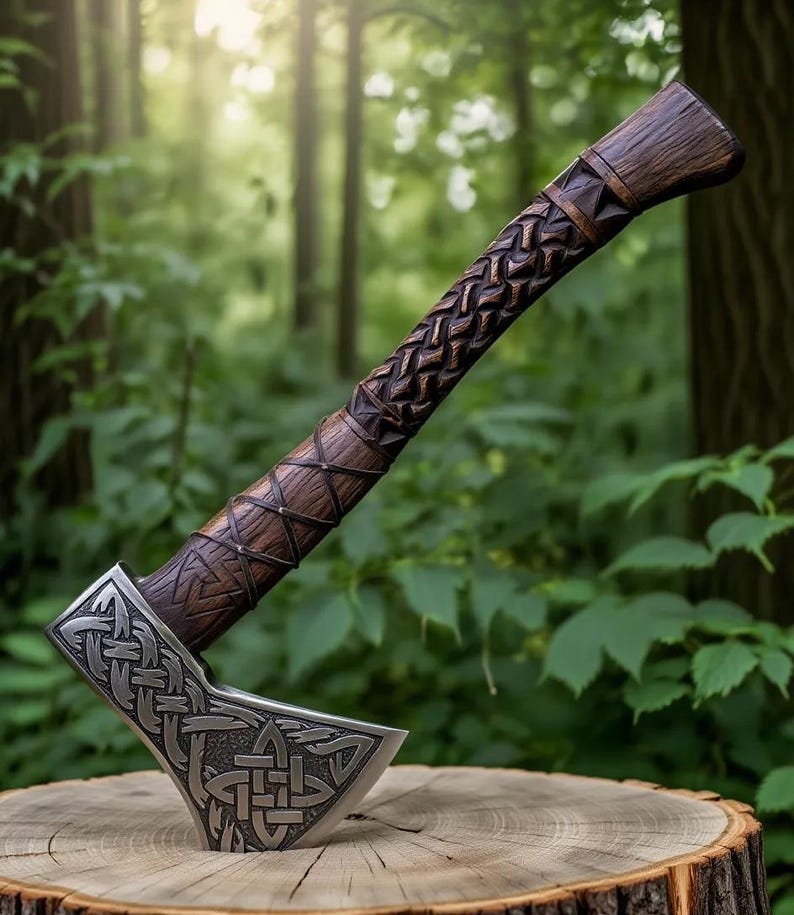 Custom Engraved Viking Axe, Hand-forged Nordic Bearded Hatchet, Rustic ...