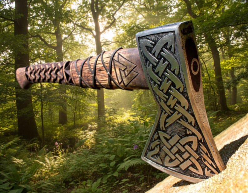 Custom Engraved Viking Axe, Hand-forged Nordic Bearded Hatchet, Rustic ...