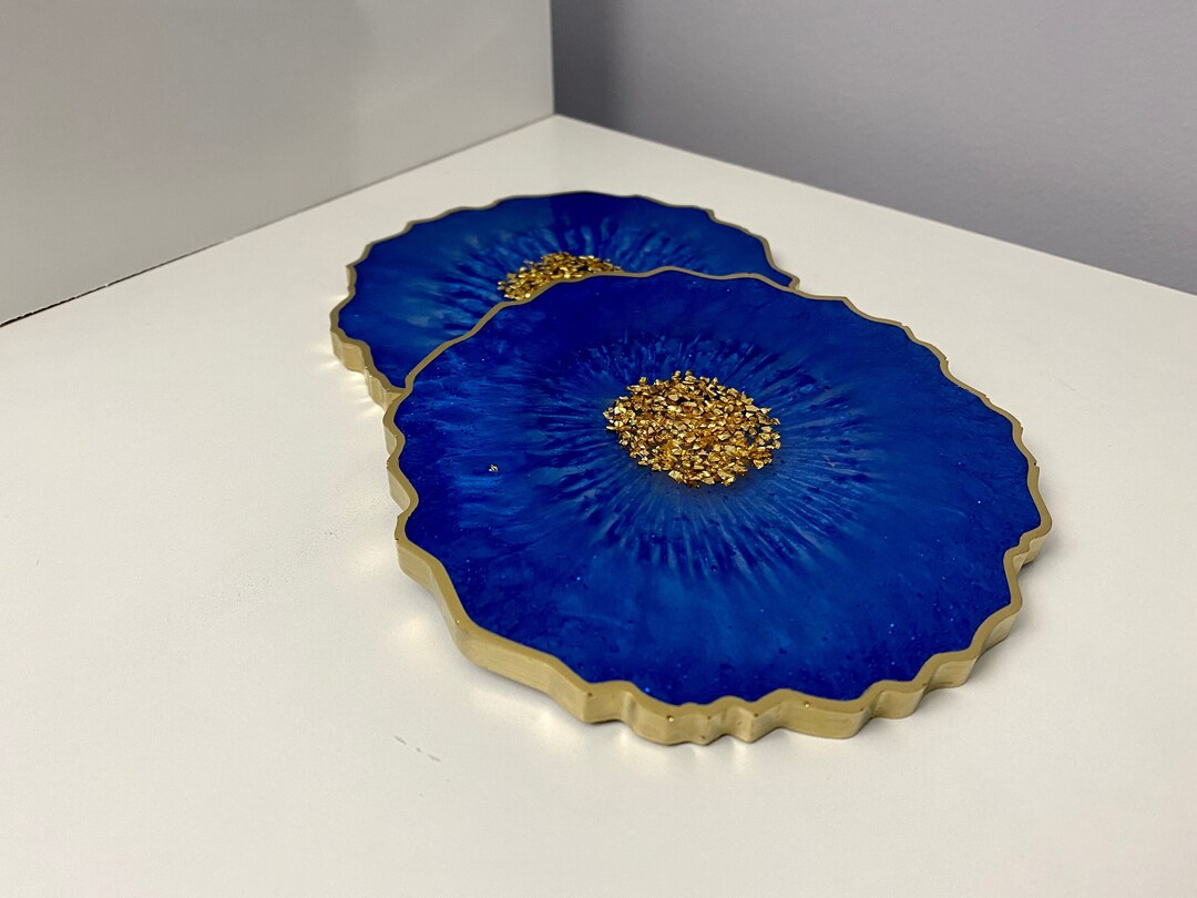 Handcrafted Large Blue Resin Coasters Unique Home Decor Accent ...