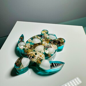 Ocean Epoxy Resin Turtle handmade Gift Real Shells Sculpture Nautical ...