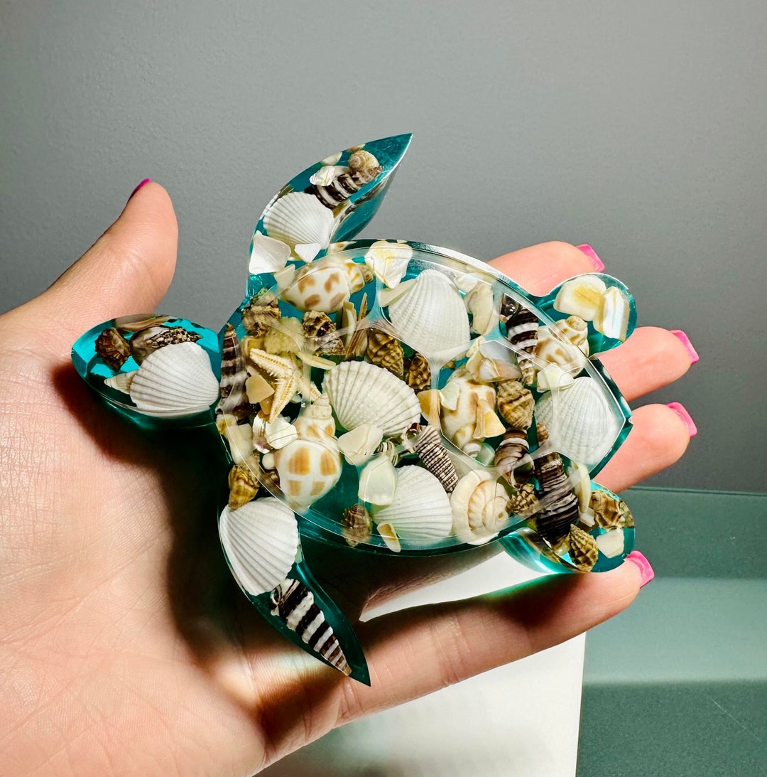 Ocean Epoxy Resin Turtle handmade Gift Real Shells Sculpture Nautical ...