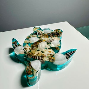 Ocean Epoxy Resin Turtle handmade Gift Real Shells Sculpture Nautical ...