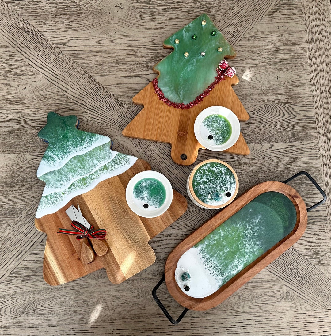 Wooden Christmas Tree Charcuterie Board, Christmas Resin Cheese Tray, Unique Holiday Decoration ...