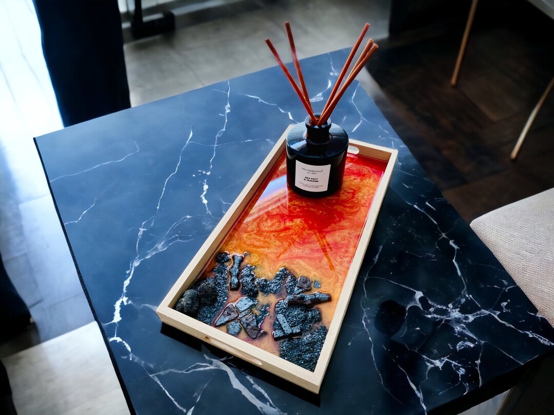 Lava Serving Tray, Resin Volcano Rectangle Wooden Tray, Volcanic Rock ...