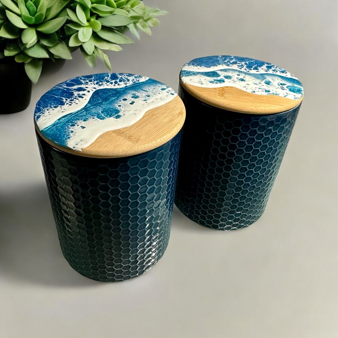 Ocean Resin Art Canister With Lid: Beach Wave Decor - Etsy