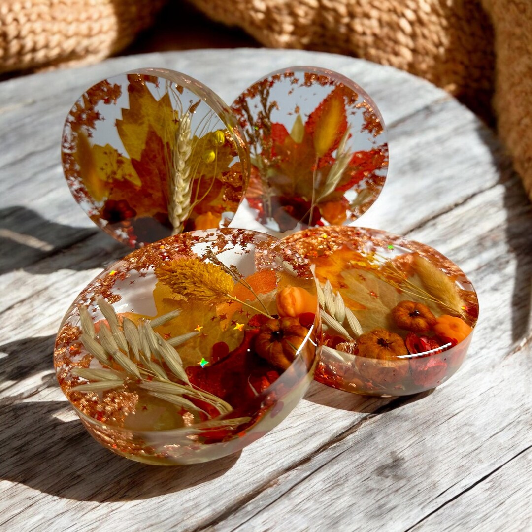 Maple Leaf Resin Coaster Set - Fall Rustic Home Decor - Autumn Themed ...