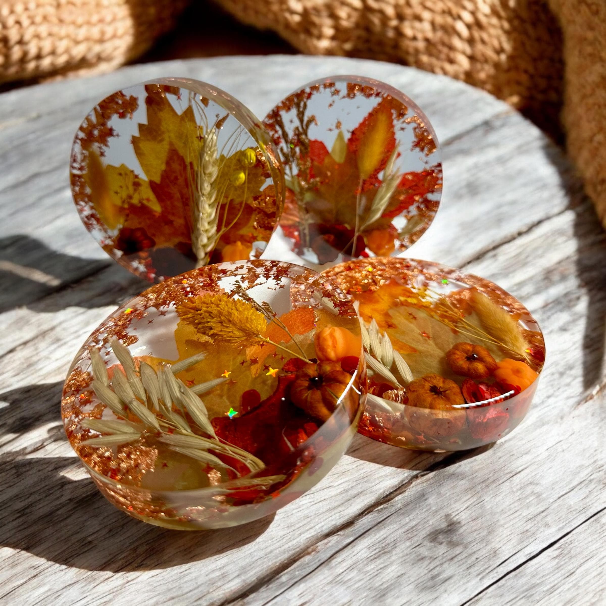 Maple Leaf Resin Coaster Set: Rustic Autumn Home Decor - Etsy