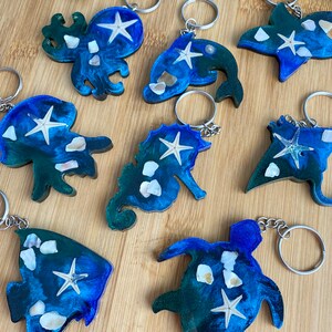 Sea Life Resin Keychains, Ocean Theme Personalized Gift, Beach Keychain ...