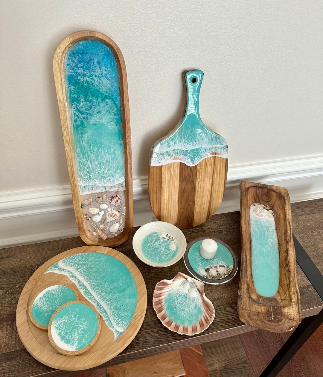 Wooden Ocean Tray, Vanity Tray, Resin Seascape Tray, Decorative Tray ...